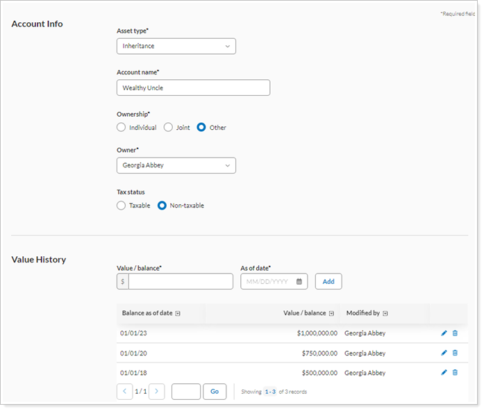 Manually Add Assets and Liabilities From the Client Portal